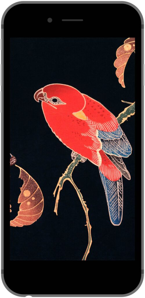 【無料壁紙】伊藤 若冲「花鳥版画図-櫟に鸚哥図 (1771)」 / Ito Jakuchu_Kacho Hanga-Kunugi ni ...